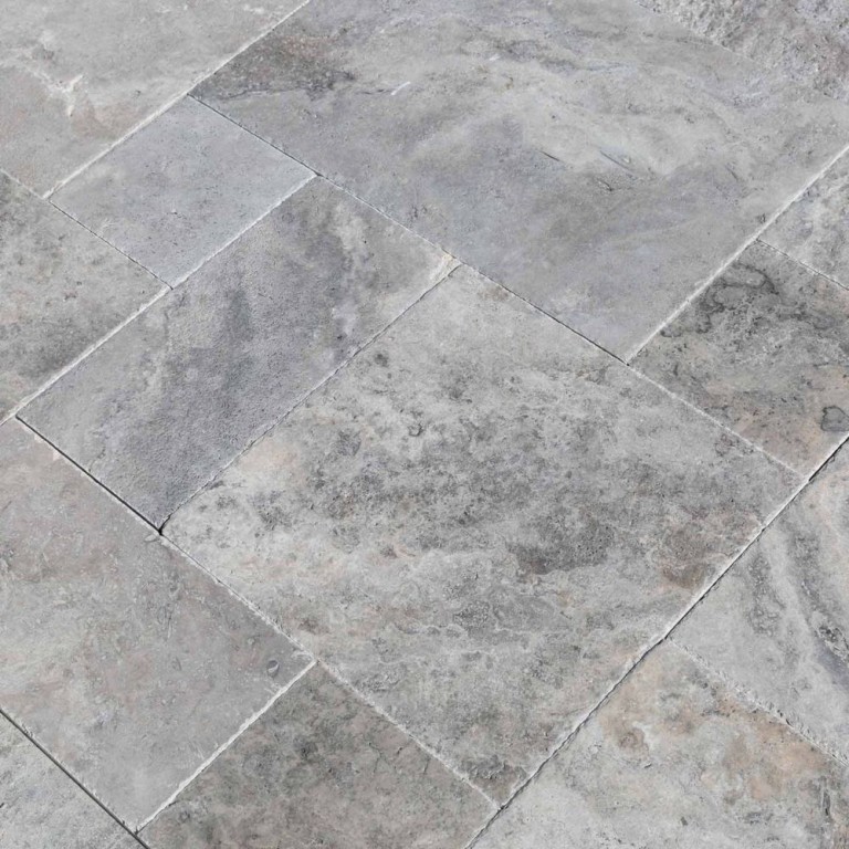 Silver Travertine| French Pattern| Set 1,2 cm - Chiseled | Mazzmar Stone