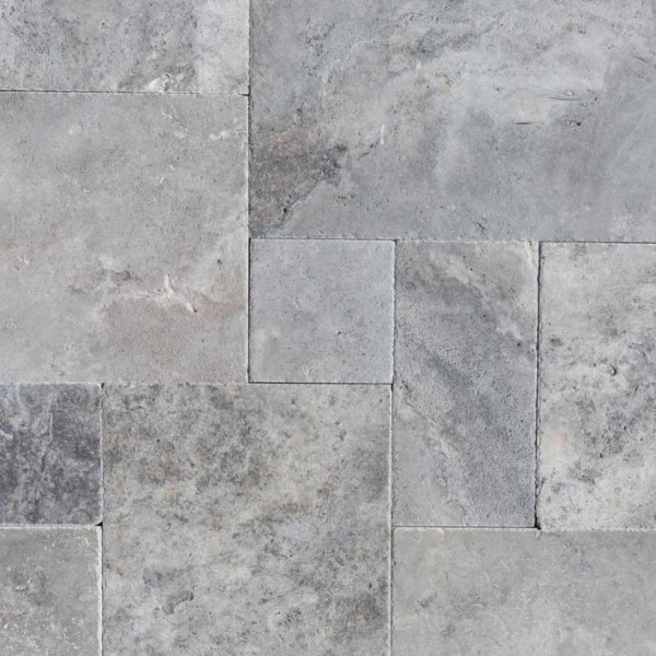 Silver Travertine| French Pattern| Set 1,2 cm - Chiseled | Mazzmar Stone