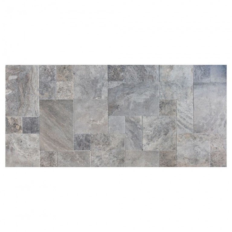 Silver Travertine| French Pattern| Set 1,2 cm - Chiseled | Mazzmar Stone