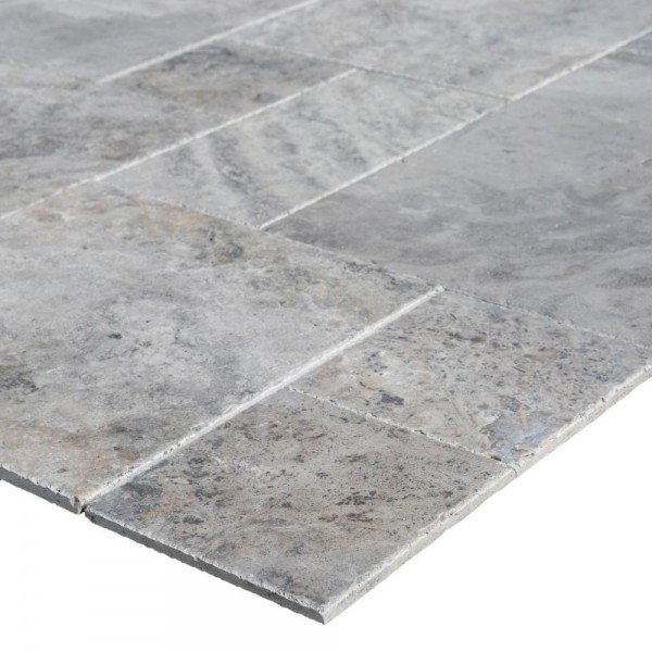 Silver Travertine| French Pattern| Set 1,2 cm - Chiseled | Mazzmar Stone